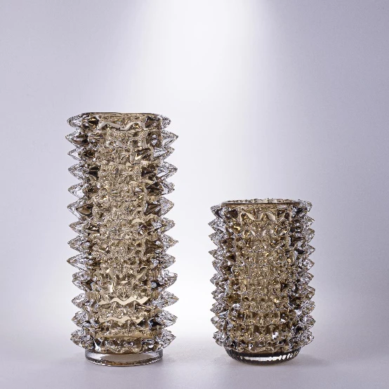 Handmade Mouthblown Art Glass Vase - Beige Spiky Design