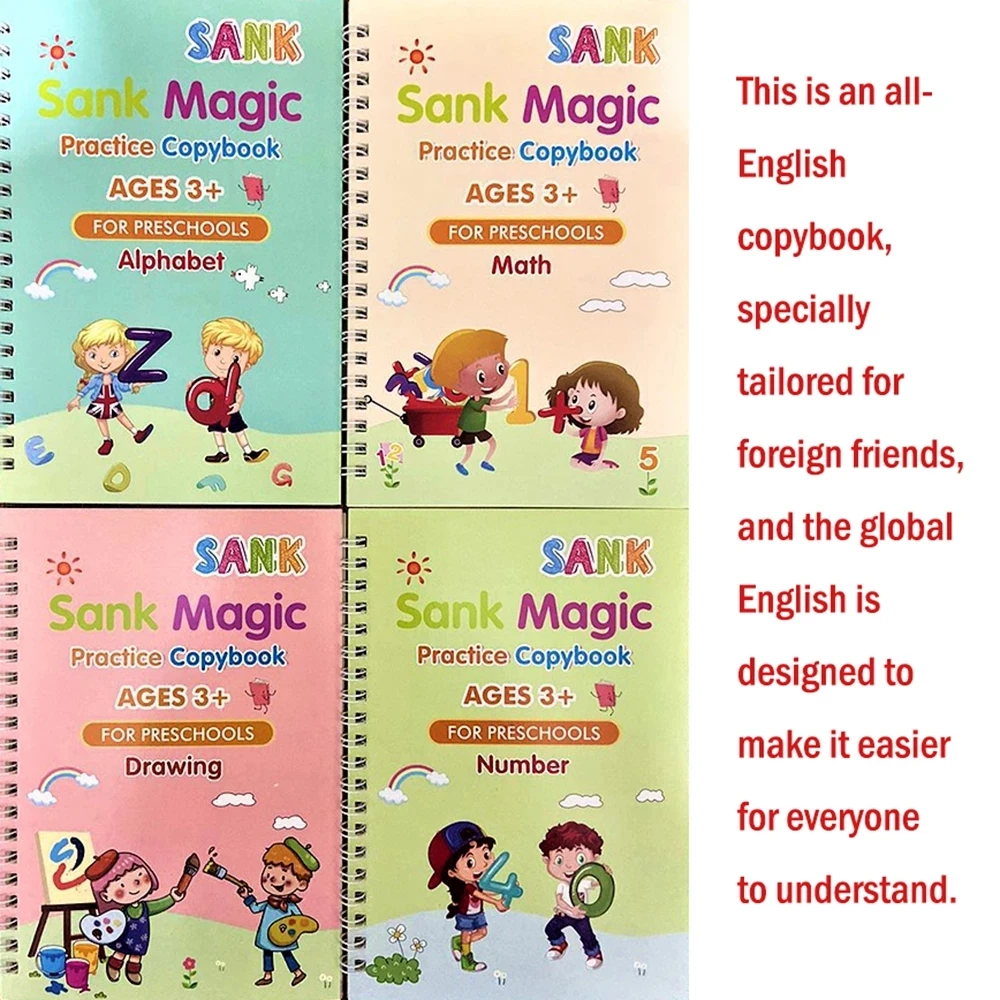 Cheap Sank Reusable English Book Sets Magic Writing Copybook Spiral ...