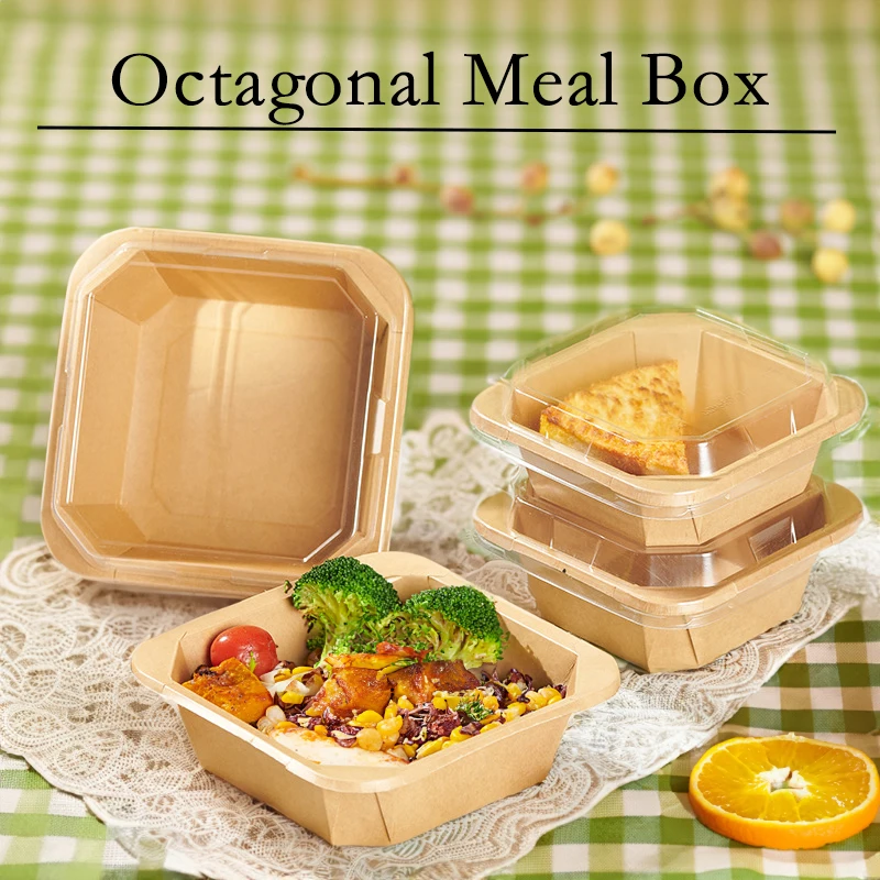 Kraft Paper Fast Food Takeaway Octagonal Portable Bowl Food Lunch Box ...
