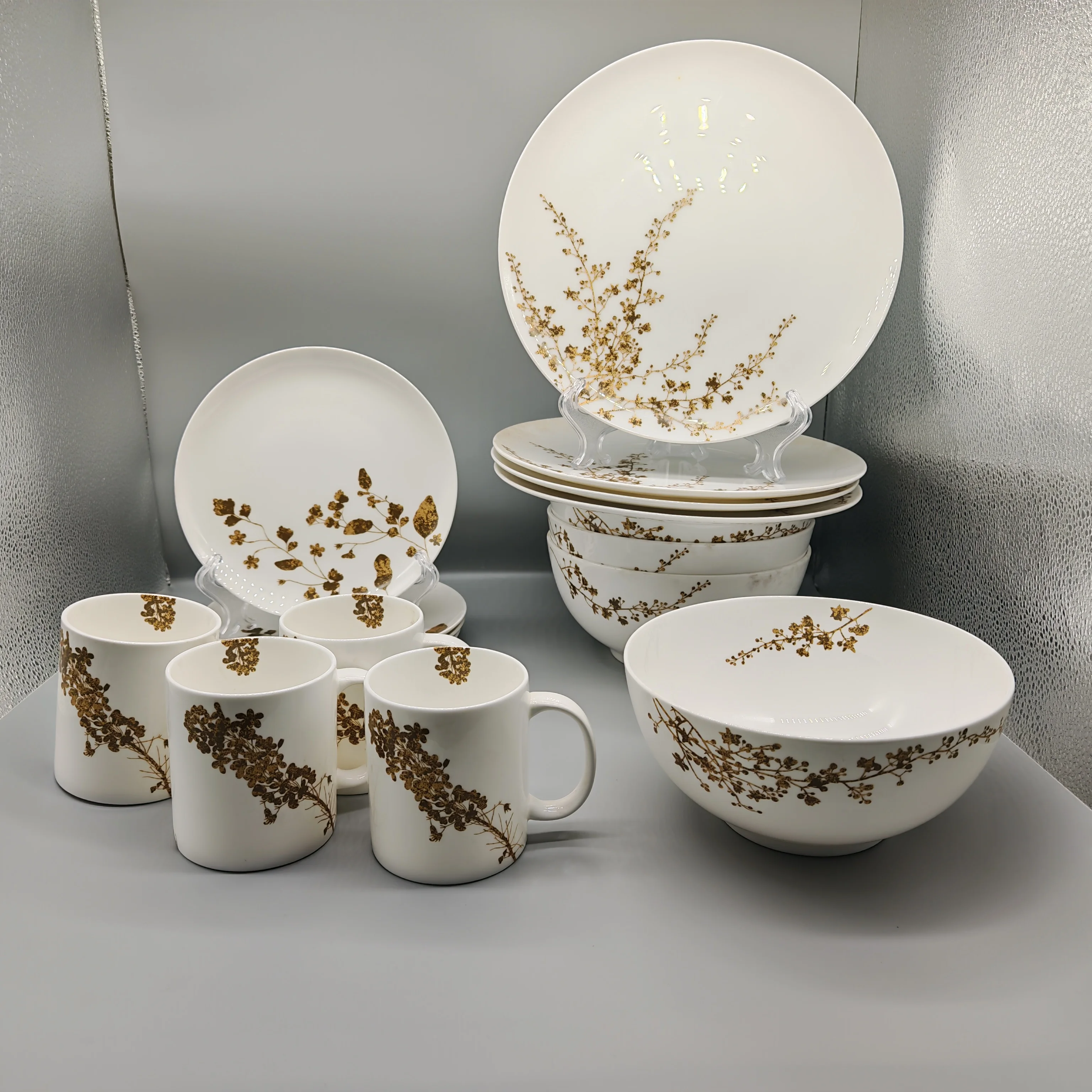 In Stock Ready To Ship 16pcs Gold Yellow Design Dinner Set Luxury New ...