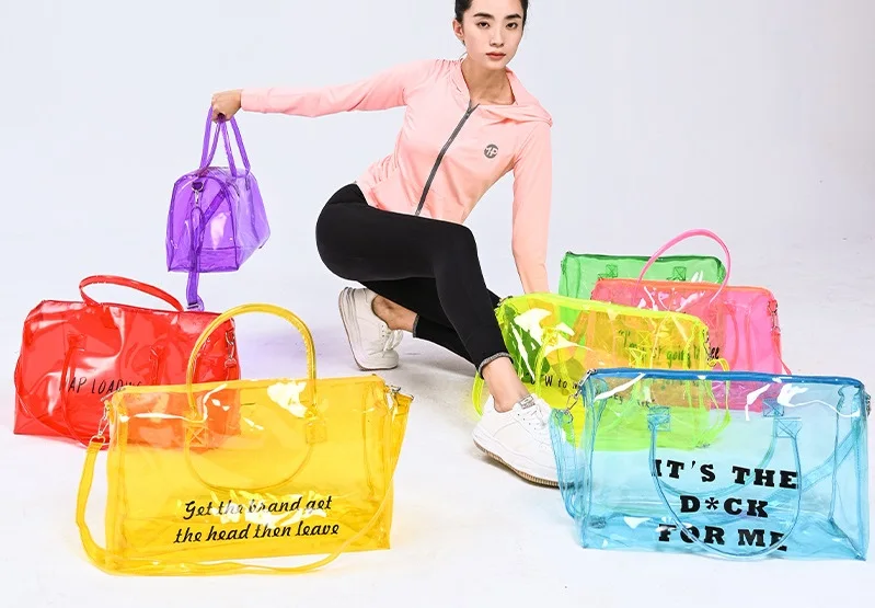 Custom Clear Pvc Weekend Overnight Tote Transparent Gym Bag Spend Da ...