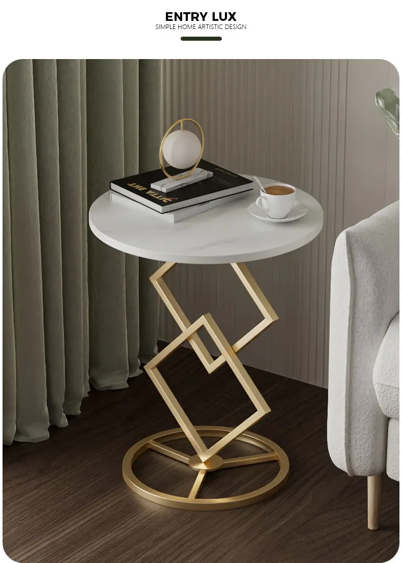Modern Luxury Diamond Shaped Bracket Side Table Round Marble Center ...