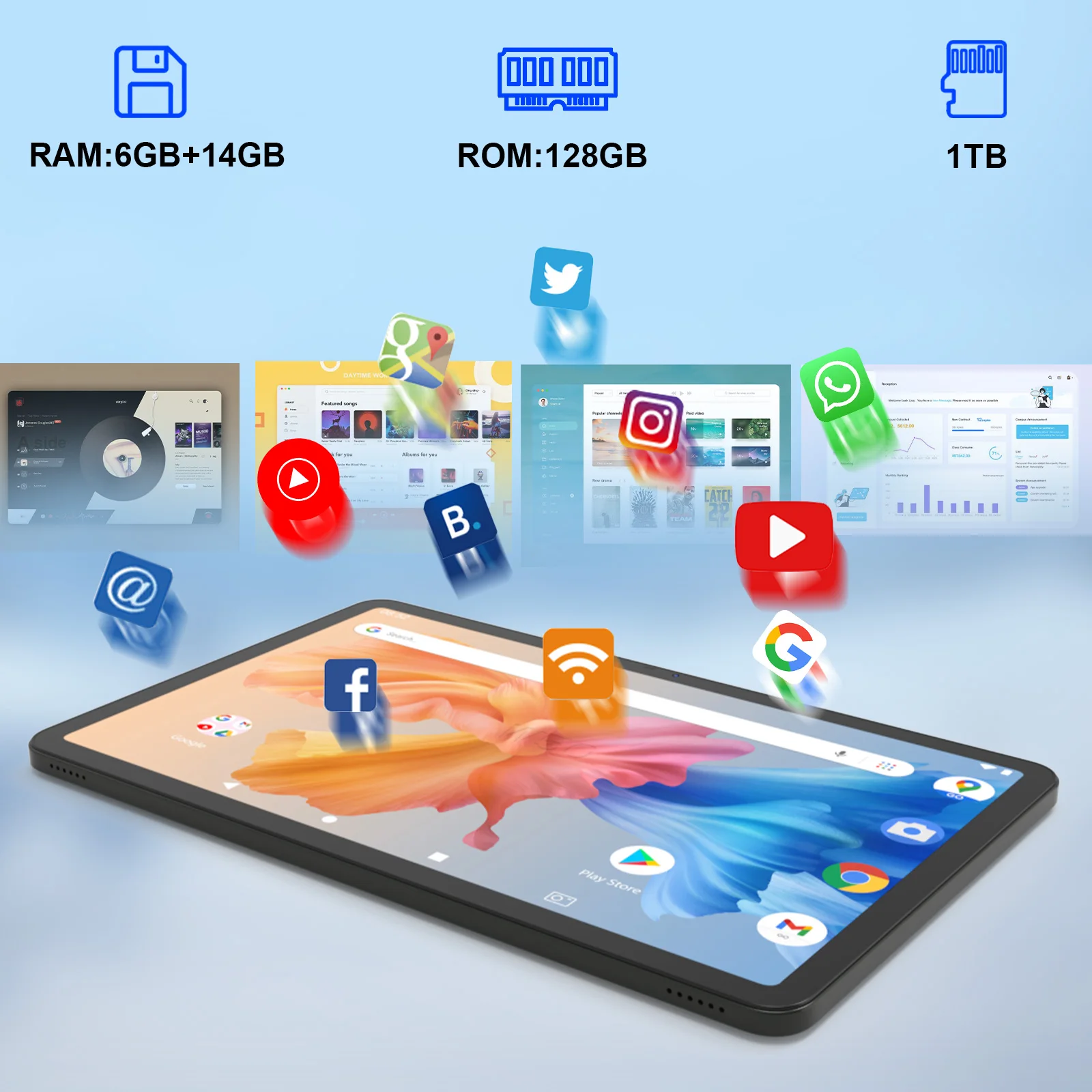 12 Inch Android Tablet with 20GB RAM, 128GB ROM, Octa-Core Processor ...