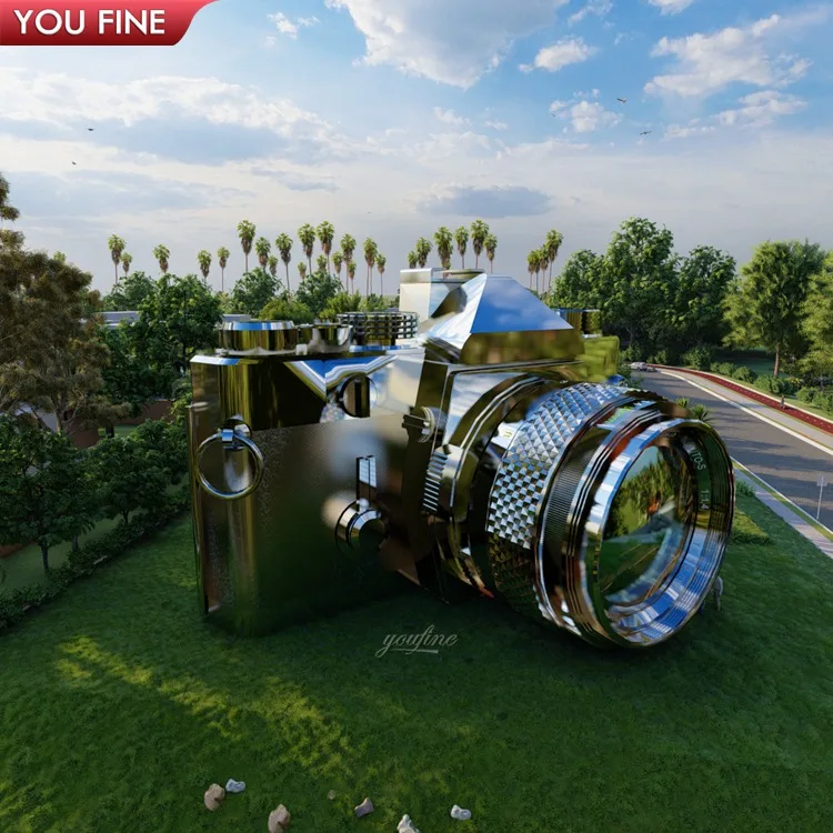 Outdoor Garden Large Stainless Steel Metal Camera Sculpture