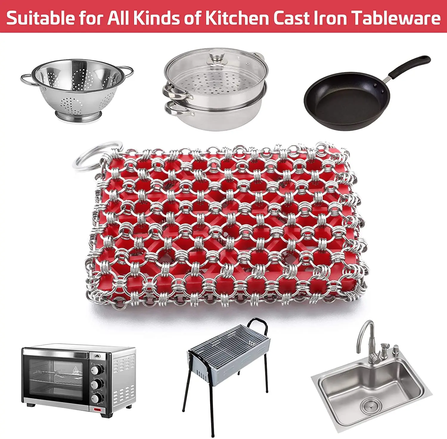 Stainless Steel Cleaner Chainmail Iron Scrubber Silicone Insert Cast ...