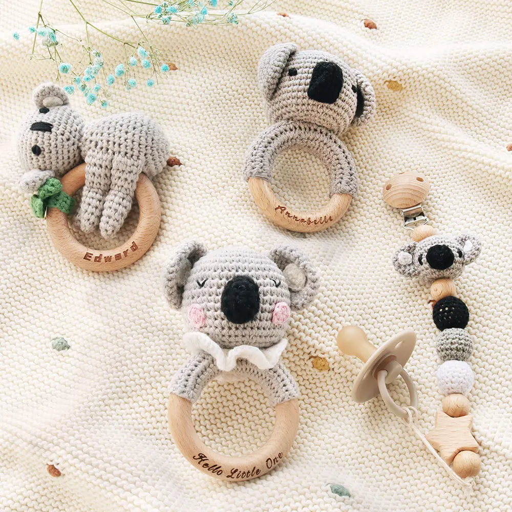 Wholesale Custom Chewable Toys Crochet Animal Baby Wooden Teether Ring ...