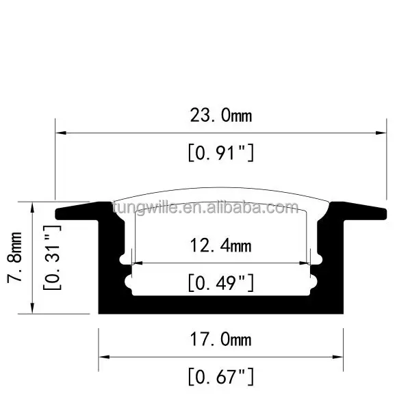 17x8mm Recessed Dry Wall LED Profile - Aluminum Extrusion