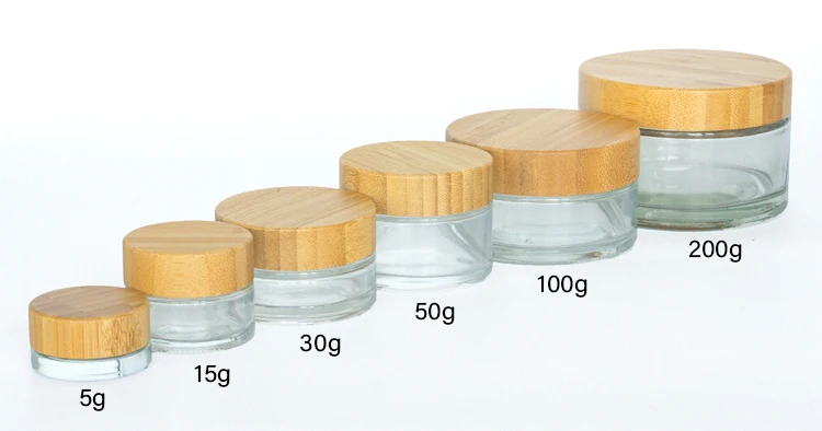 5g to 200g Cosmetic Bamboo Lid Glass Jars - Eco-friendly