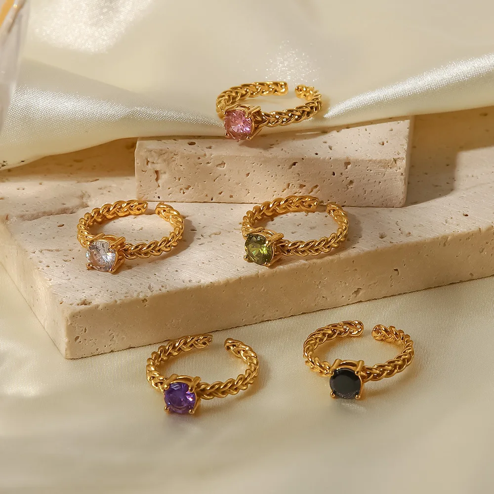 Ins Style 18k Gold Stainless Steel Round Zircon Inlaid Wheat Braided ...