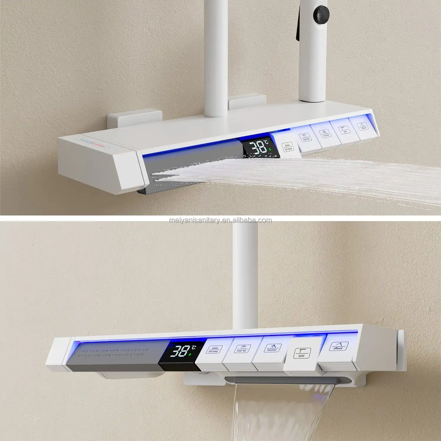 Modern White Piano Key Shower System Set - Exposed Wall-Mounted Faucet ...