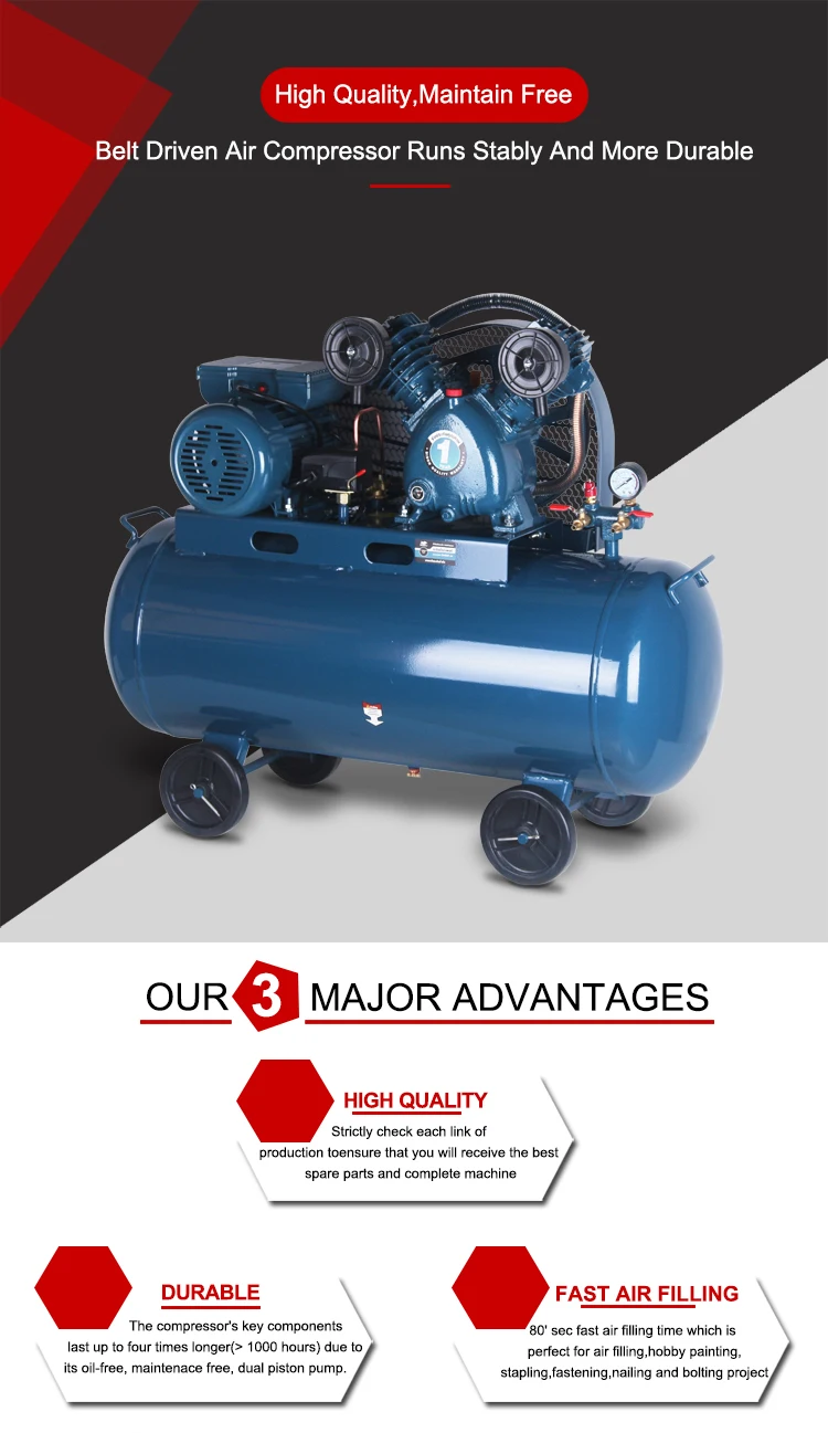 Bison Belt Drive Air Compressor 100l 3hp 220v 230v 8 Bar Ac Belt Driven ...