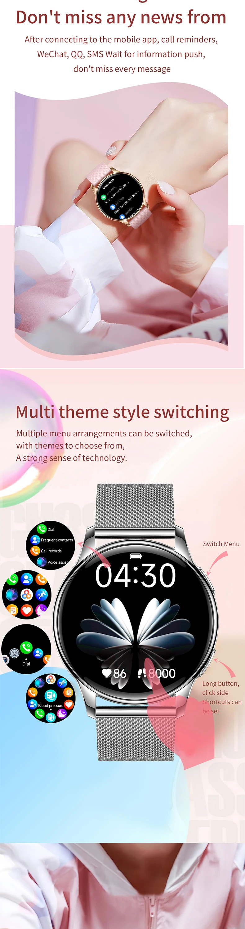 Women Smart Watch Round Narrow Edge 2024 Amoled 466*466 300mah Y11 ...