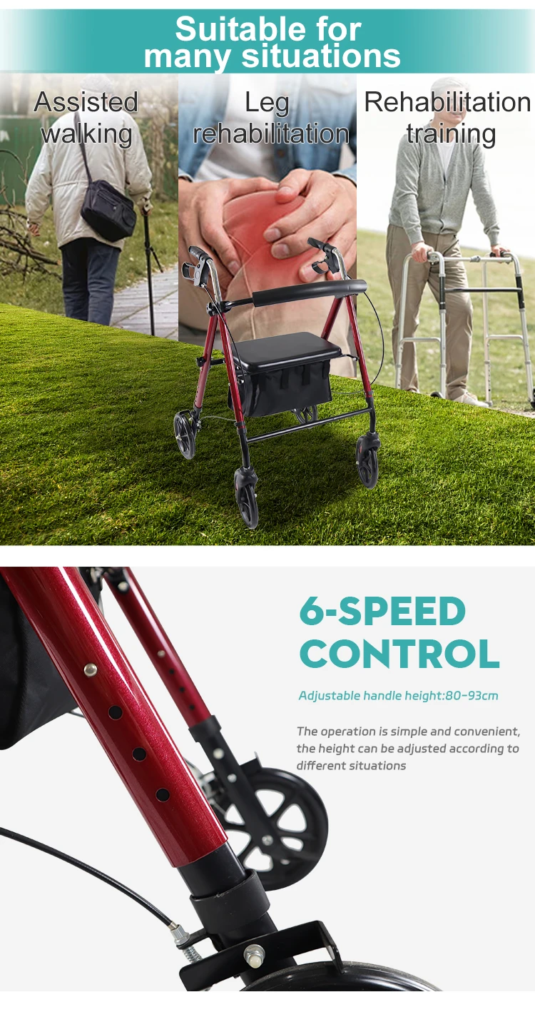 Disabled Aluminum Rollator Walker with Folding Seat CE ISO Certified ...