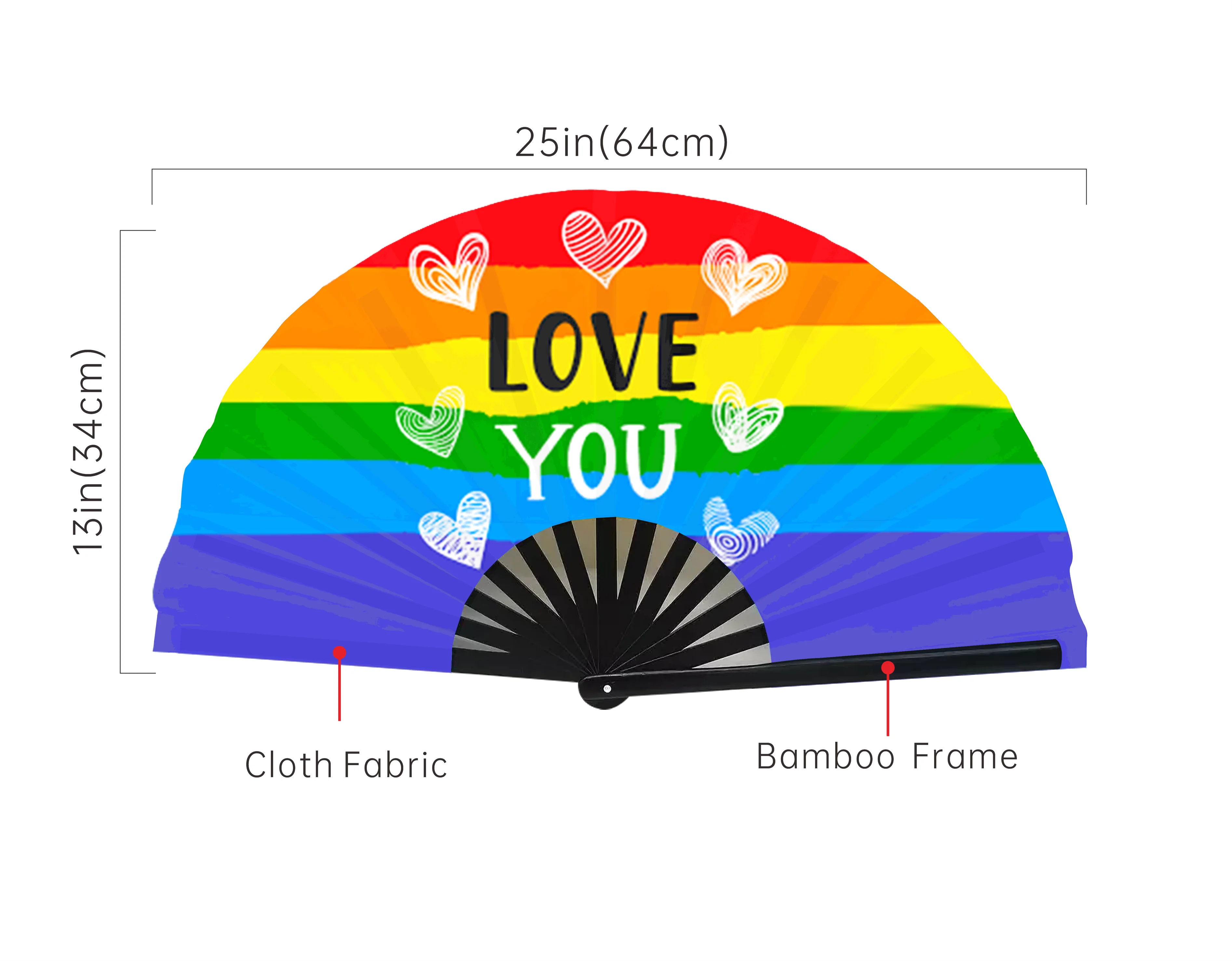 Large Rave Rainbow Folding Fan Bamboo Nylon Customized Design Hand ...