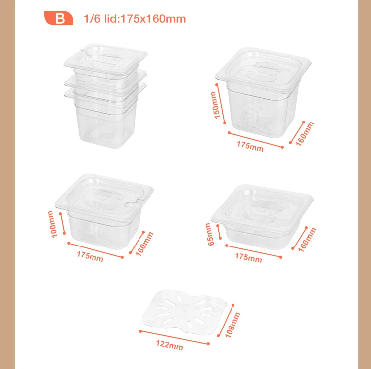 1/6 Approval Clear Plastic Catering Gastronorm Container PP PC Home ...
