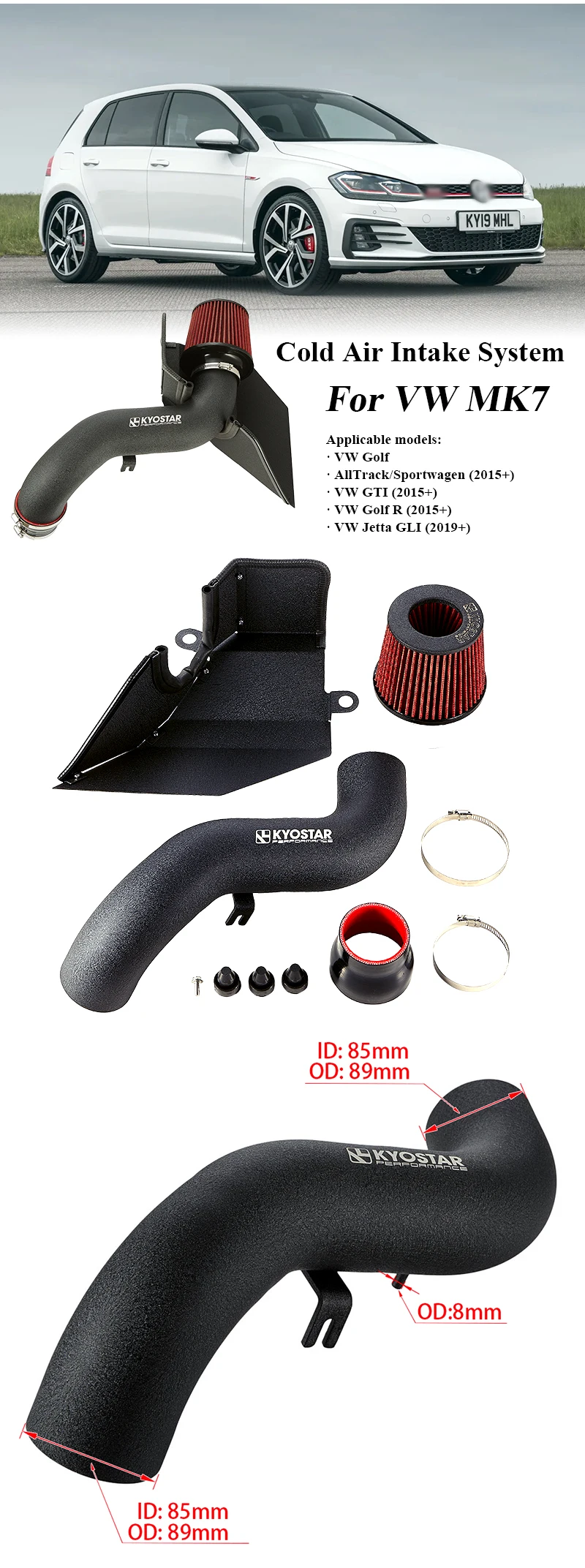 KYOSTAR 3.5'' Cold Air Intake for VW Golf GTI MK7 & Audi A3 S3