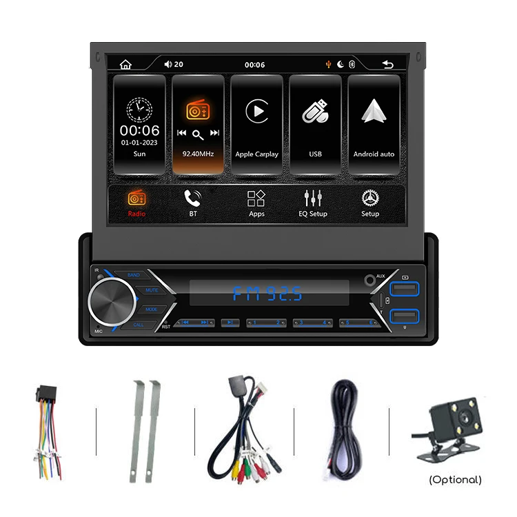 1 Din Android Car Mp5 Radio Autoradio 7'' Automatic Retractable Screen Gps Wifi Bt Usb Fm Rds ...