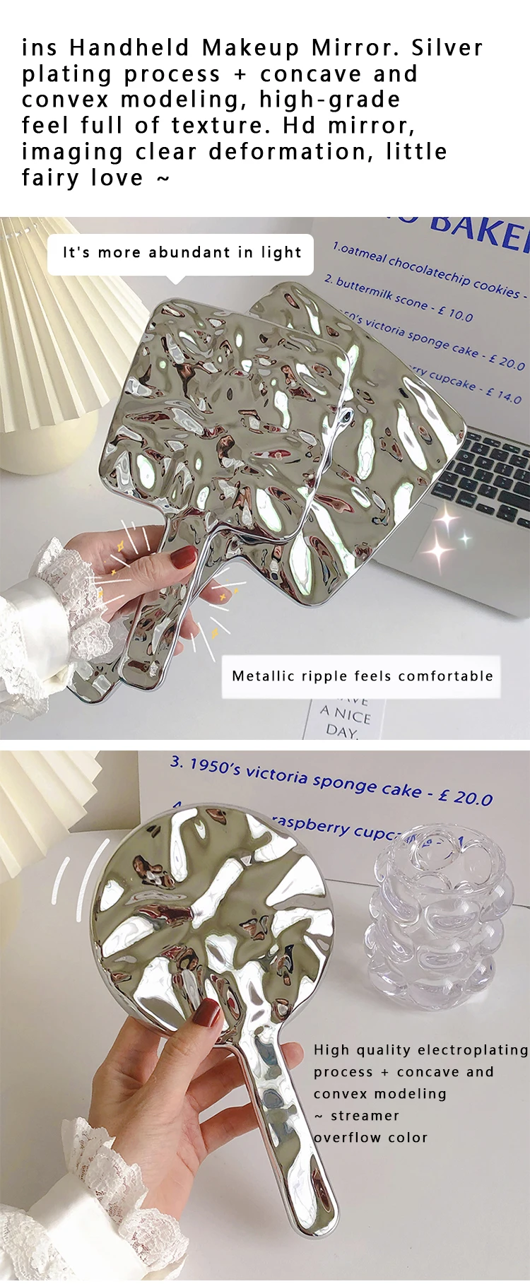 Stylish Hand Mirror for Women - Electroplate Sliver Square