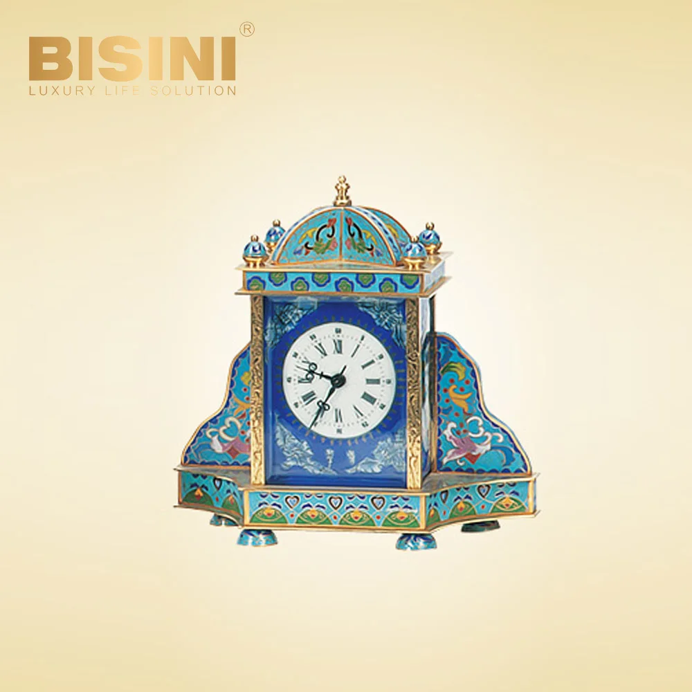 Luxury Round Cloisonne Table Clock with Pendulum - Exquisite Floral ...