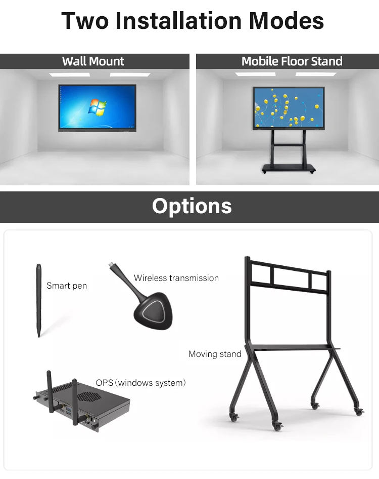 55 65 75 85 86 98 110 Inch Pen Finger Touch Interactive Flat Panel 4k ...