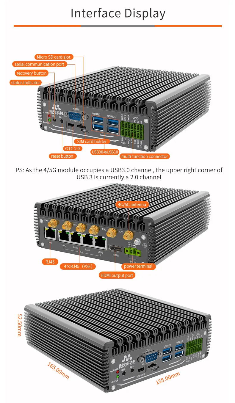 NVIDIA Jetson Orin NX16GB 100TOPS 128SSD AI Edge Gateway Box 5x POE ...