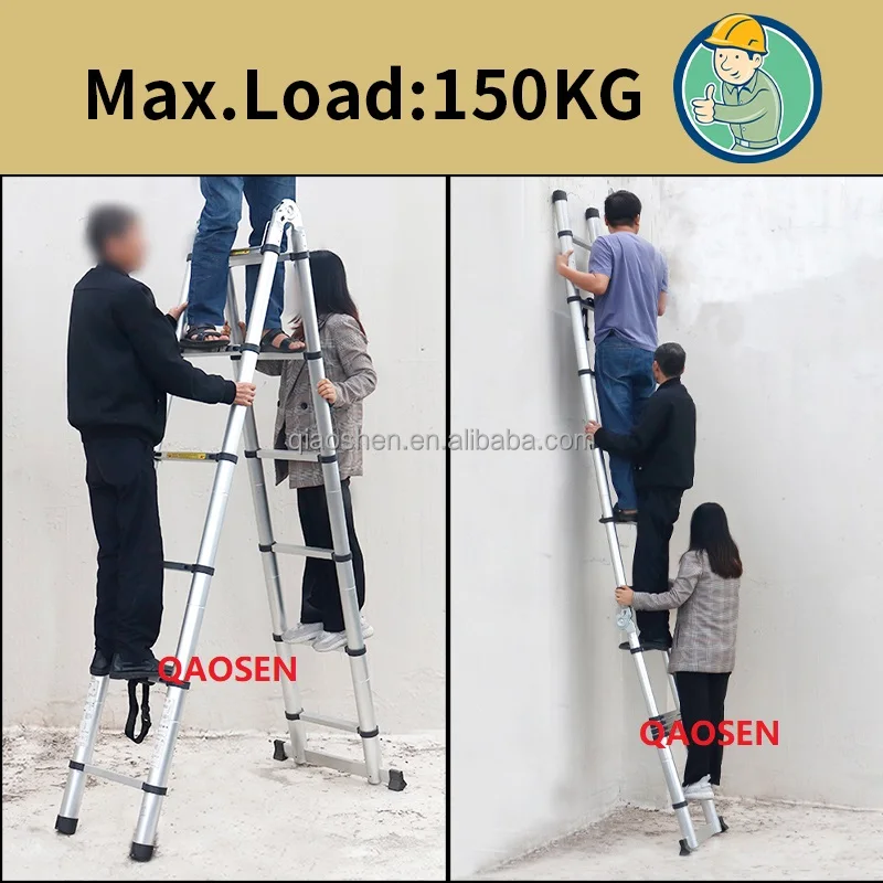 Aluminum 2 In 1 Multipurpose Telescopic Ladder Extension Tube Max.load 150kgs Portable A Frame ...