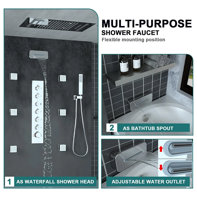 North American LED Full Body Rain Shower System with 6pcs Body Jets ...