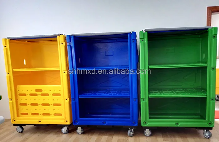 Plastic Laundry Cage Linen Trolley with Shelves for Hotel