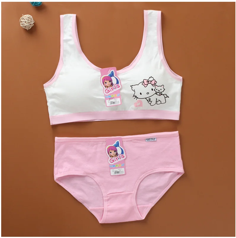 Kids Sports Bra Panties Underwear Teenage Girls Cotton Padded Training ...