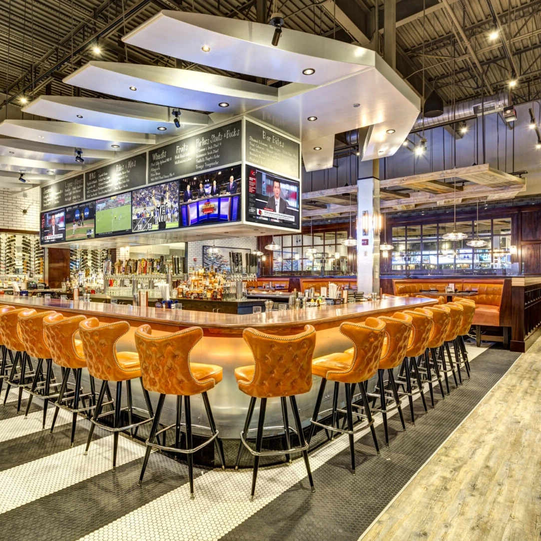 UPTOP Modern Orange Leather Restaurant Sofa Set Metal Leg bar Chair ...