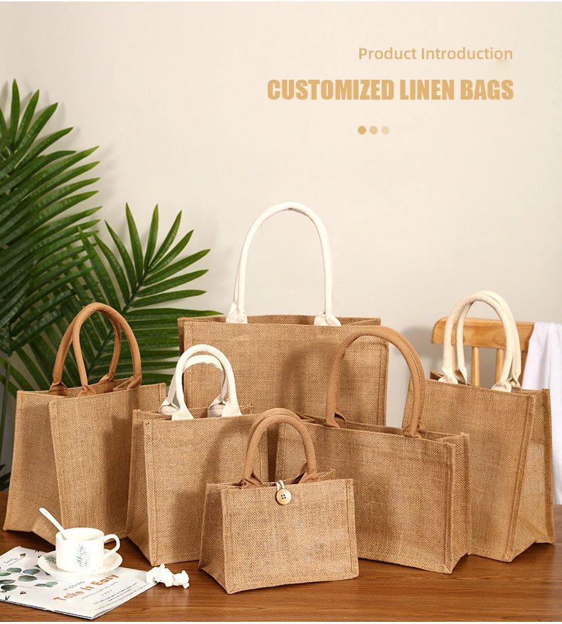 Wholesale Laminated Jute Tote Bags Diy Linen Gift Bag Retro Style ...