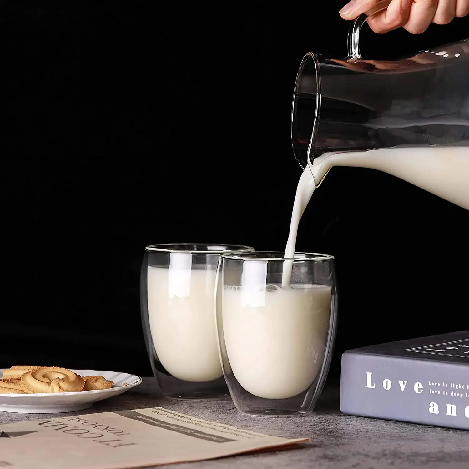 Custom Coffee Glass Cup Milk Tea Glass Cup Double Wall Water Coffee ...
