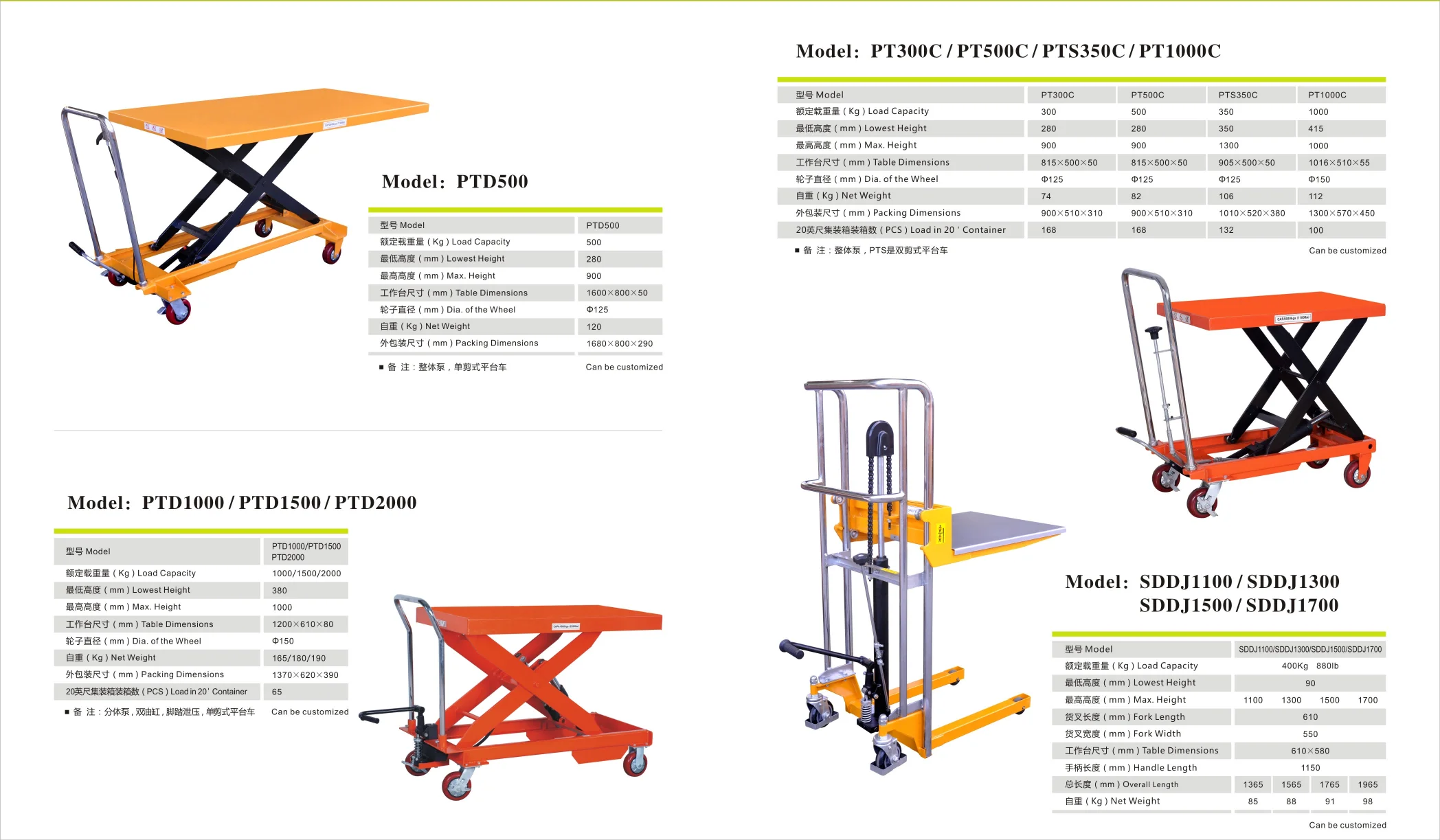 300kg 500kg 1000kg Work Platform Manual 1m 1.5m 2m Lift Table Pt150 ...