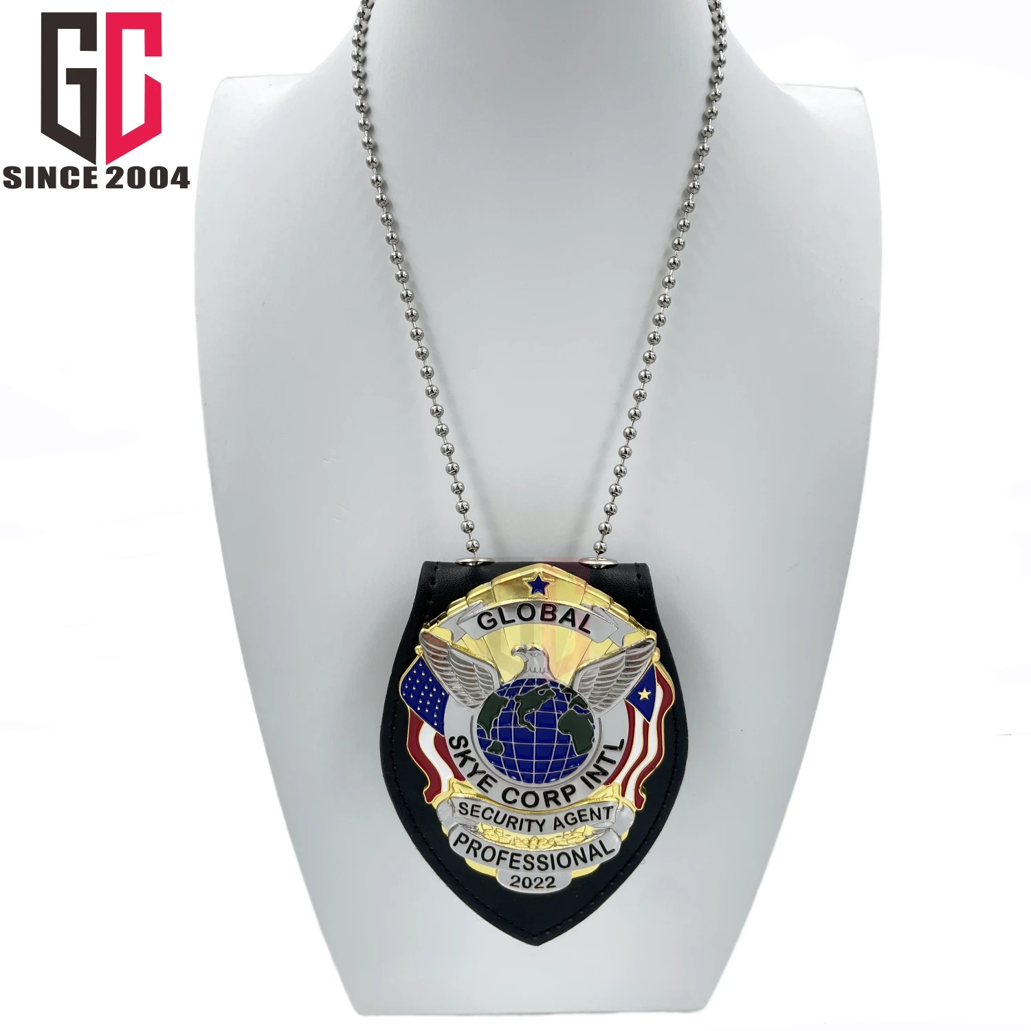 Custom Metal Security Badges with Leather Ball Chain