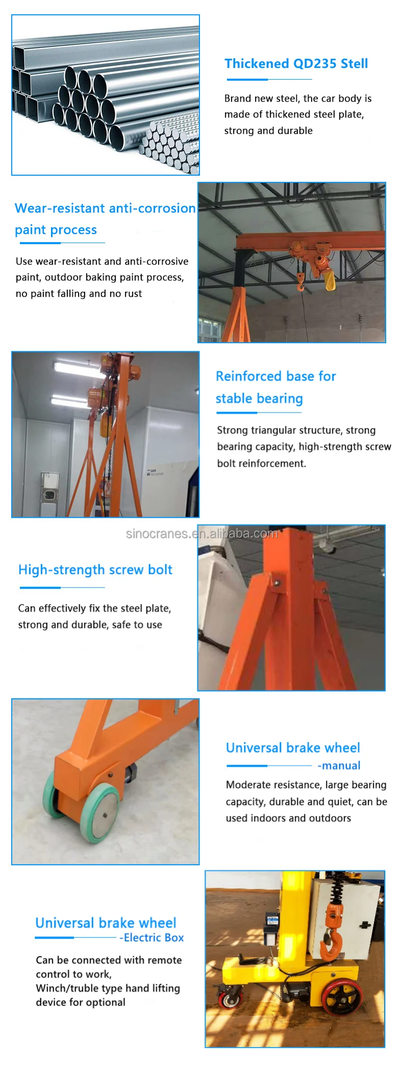 Light Duty Movable Frame Gantry Cranes With Electric Hoist Winch 360 ...