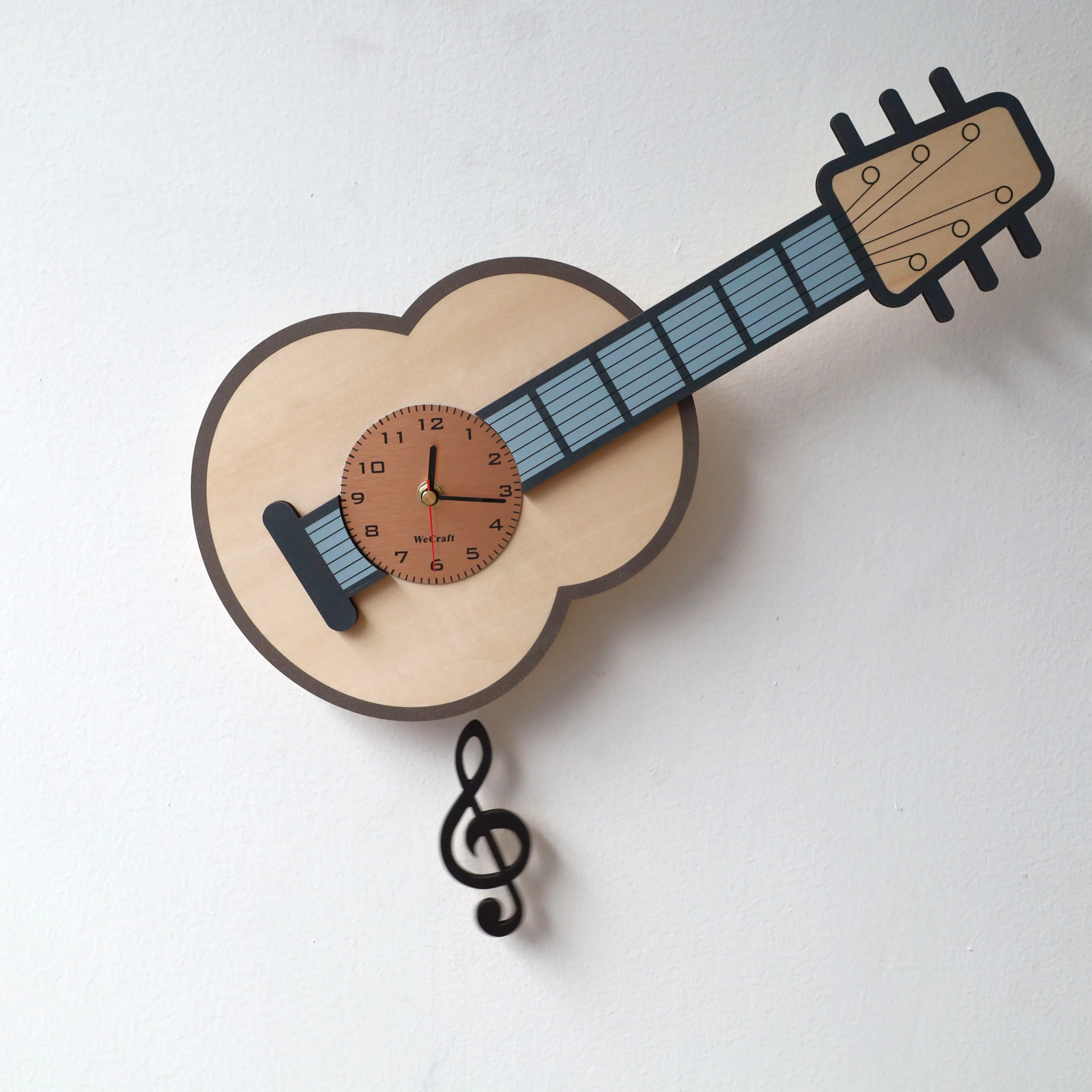 Guitar Design Wooden Wall Clock Music Note Pendulum Kids Room Wall ...