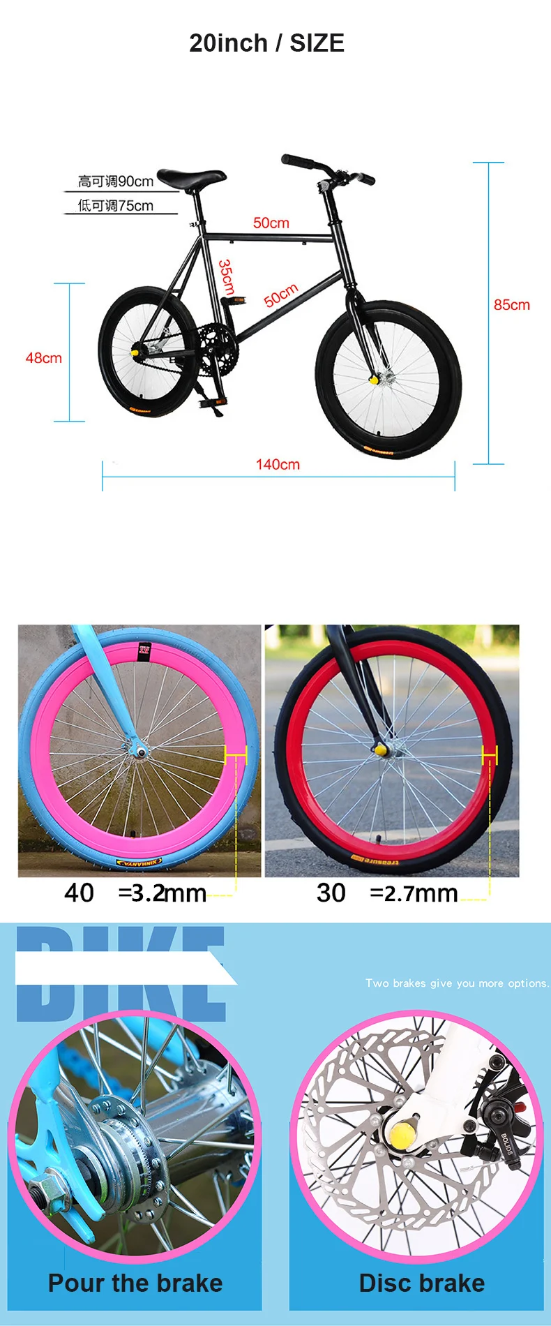 Mini Girls Fixed Gear Bike - Fashionable 20 Inch Fixie