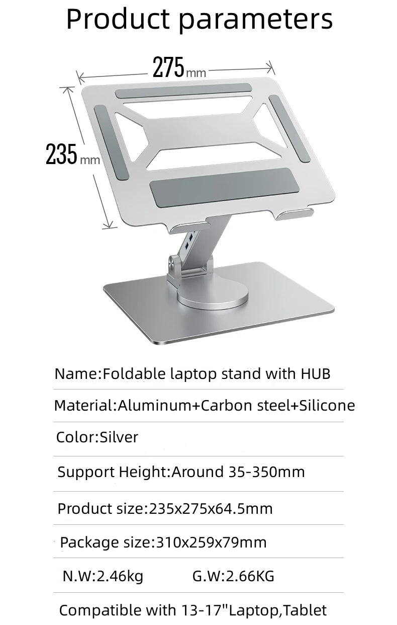 360 Rotation Aluminium Laptop Stand with Type C Docking Station