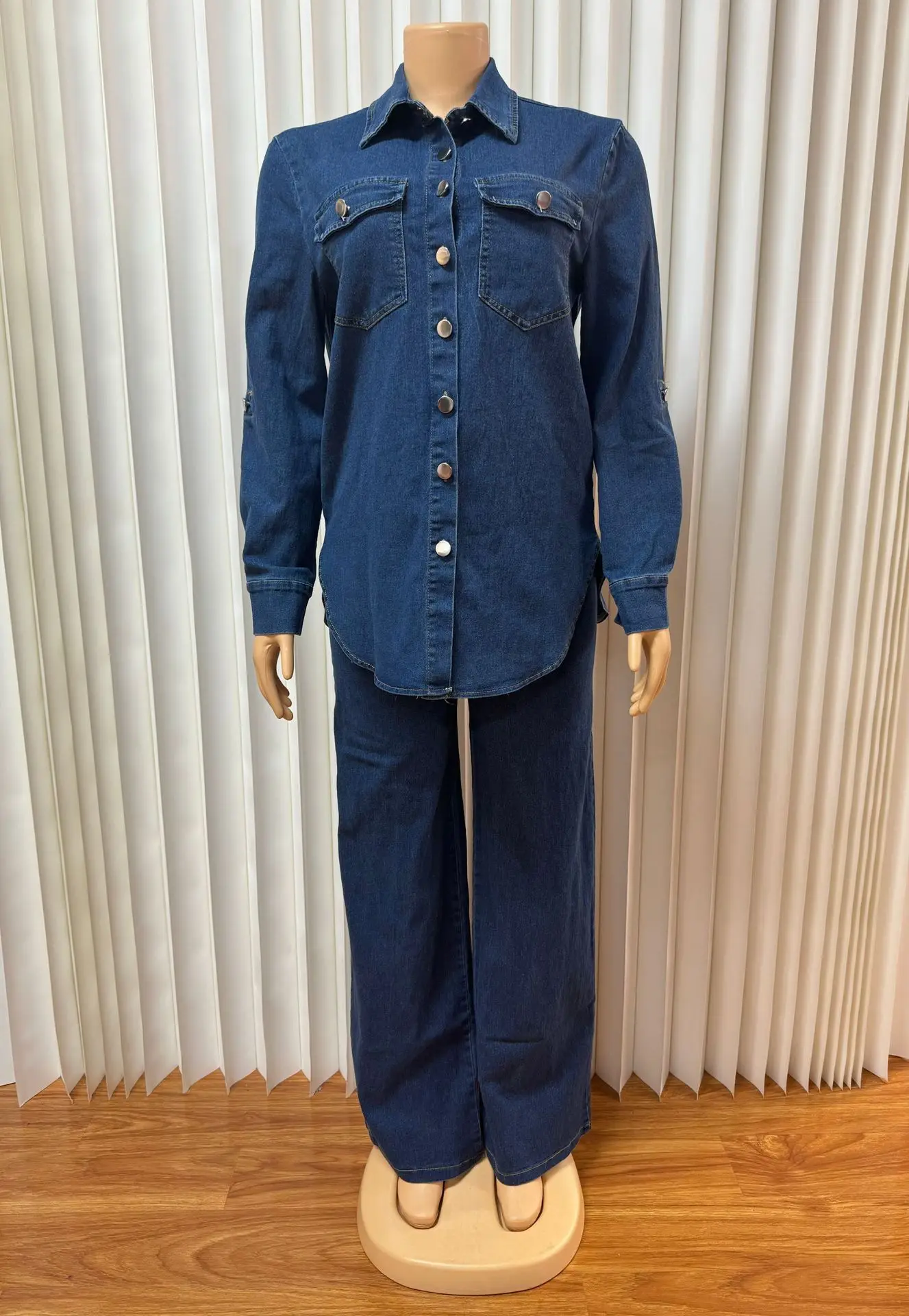 Y6570 Trendy Denim Sets for Women Casual Long Sleeve Lapel Top and ...