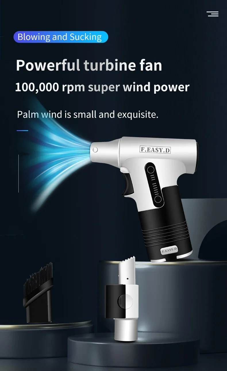 120000rpm Mini Compressed Air Duster Portable Hand Held Fan Electric ...