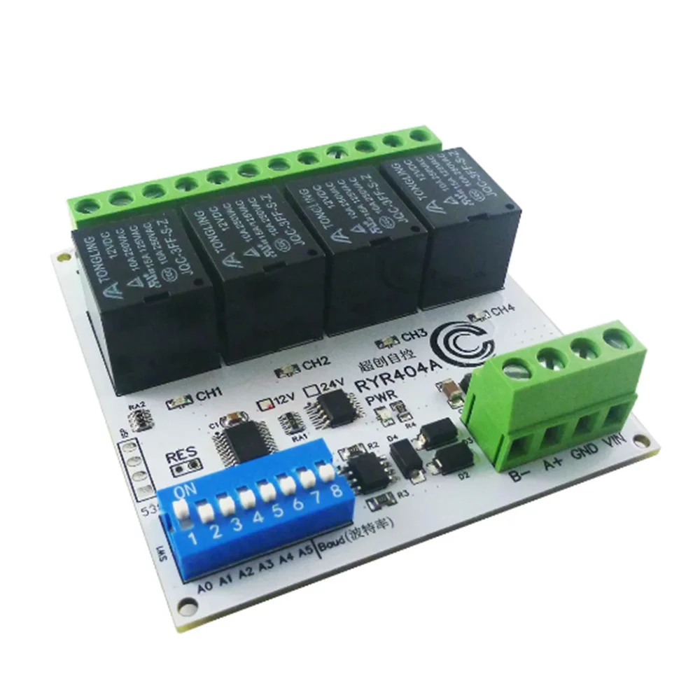 4ch Dc 12v 24v Modbus Rtu Rs485 Do Relay Module Dip Switch Setting ...