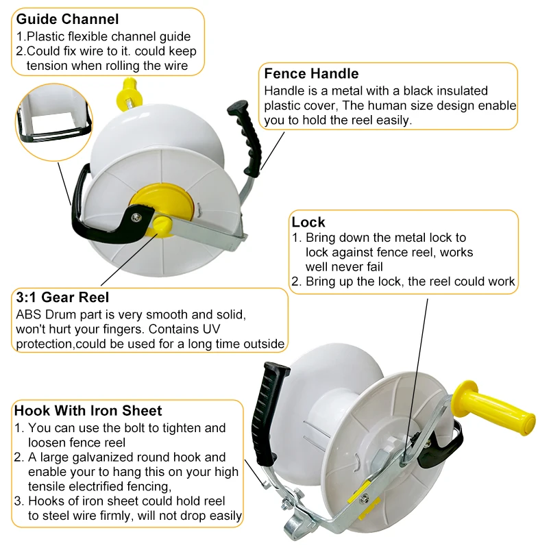 UV Resistant Electrified Rope Reel With Farm Locking Reel - 3:1 Gear ...