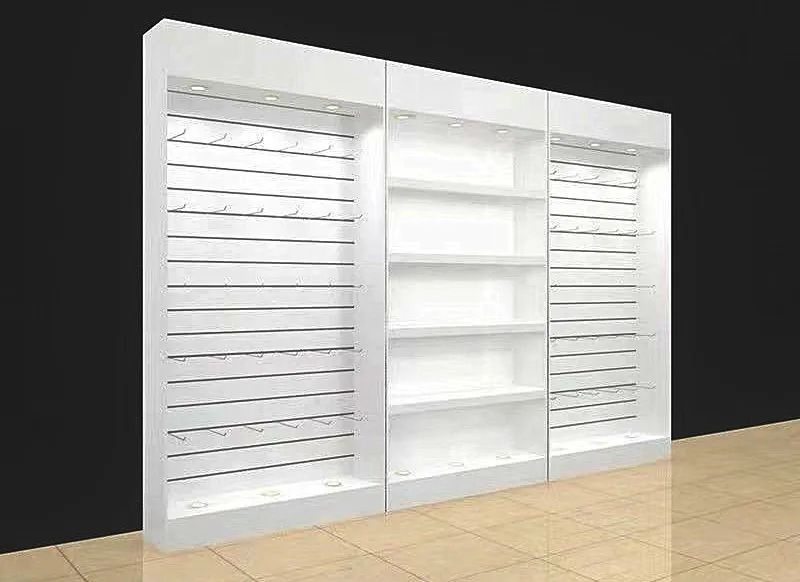 Wooden Slatwall Mobile Phone Accessories Cabinet With Hooks Cellphone ...