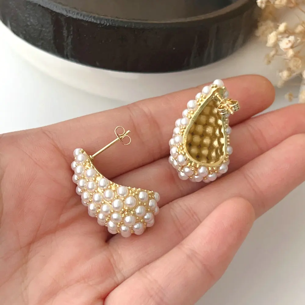 18k Gold Plated Romantic Teardrop Hollow Pearl Earrings for Parties ...