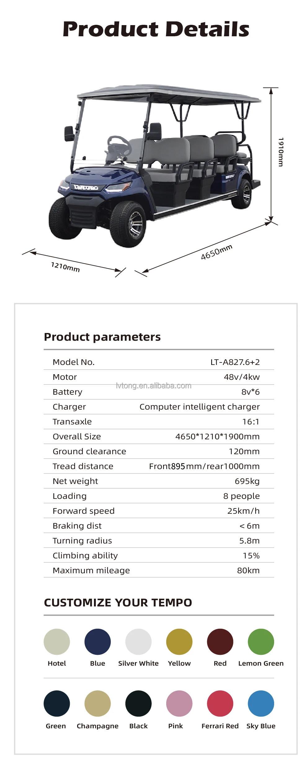Lvtong Electric Lifted Golf Cart 2 4 6 8 Seats 4x4 Gasoline Off Road ...