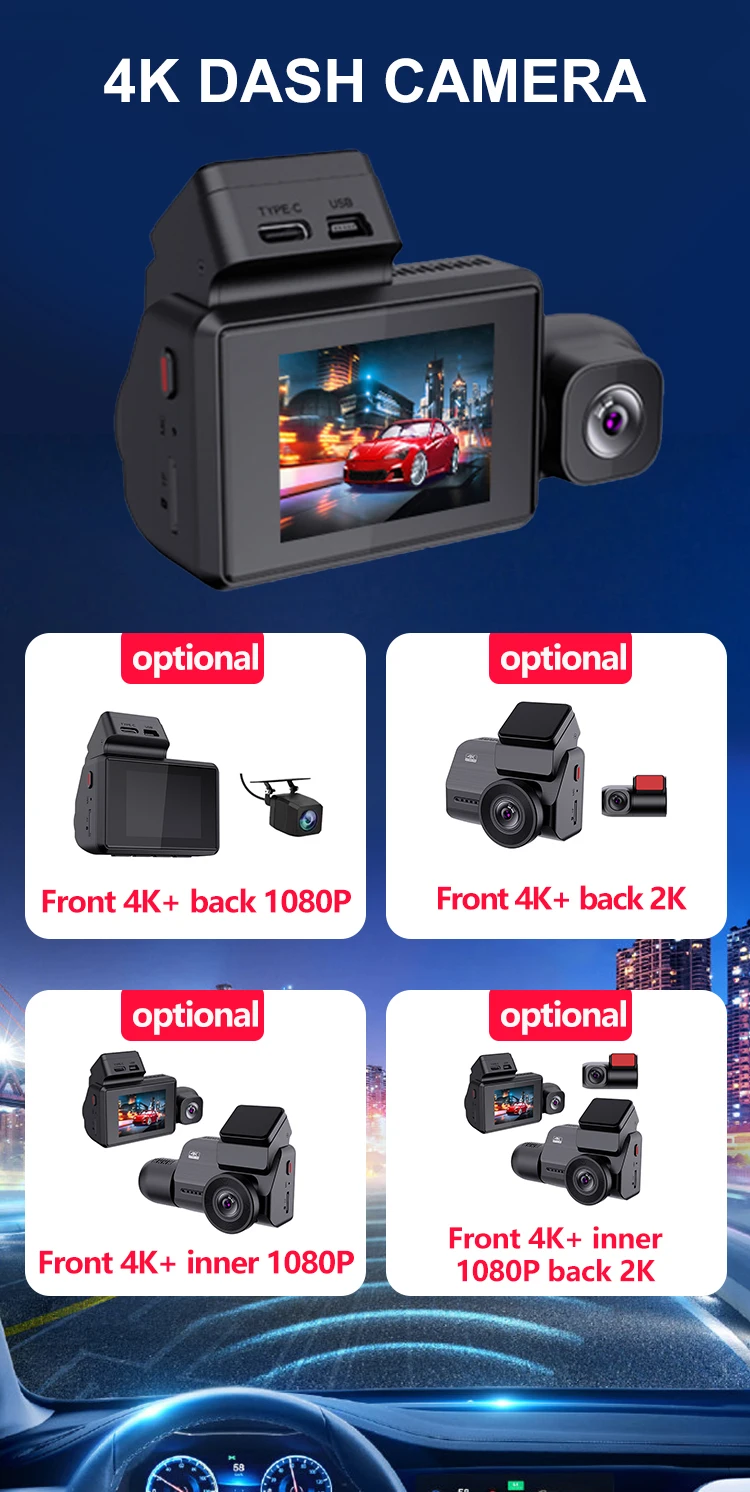 Best Three Cameras 2 Inch 3 Lens Car DVR Triple Lens Car Camera HD 4K ...