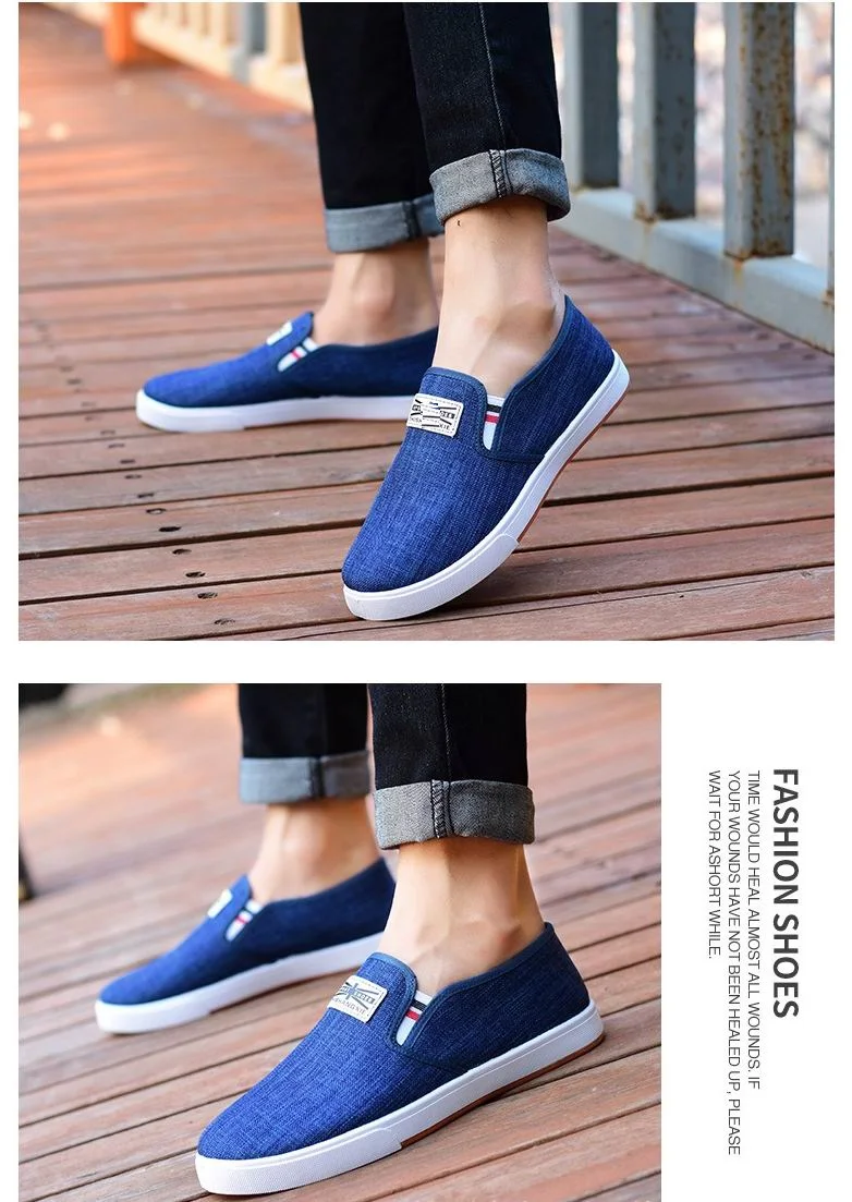 Washed Denim Upper Cheap Men's Fashion Sneakers Slip On Flats Shoes ...
