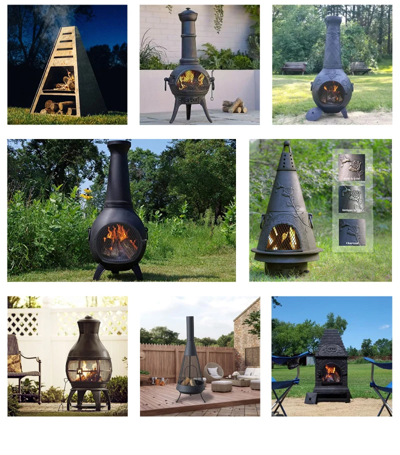 Outdoor Wood Burning 44" Chiminea Fireplace,Rust Free Cast Deck Or ...