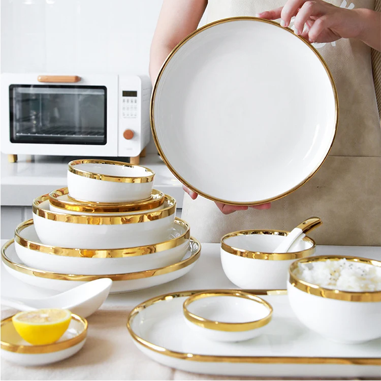 Nordic White Ceramic Dinner Plate Porcelain Dinnerware Gold Rim Hotel ... Nordic White Ceramic Dinner Plate Porcelain Dinnerware Gold Rim Hotel ...