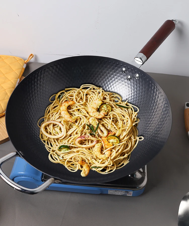 No PFOA/PTFE Carbon Steel Wok Pan Traditional Chinese Wok Craft ...
